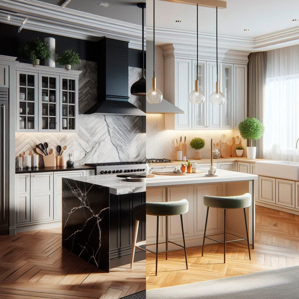 Combination of quartz: The sophistication of Calacatta Oro and Nero ...