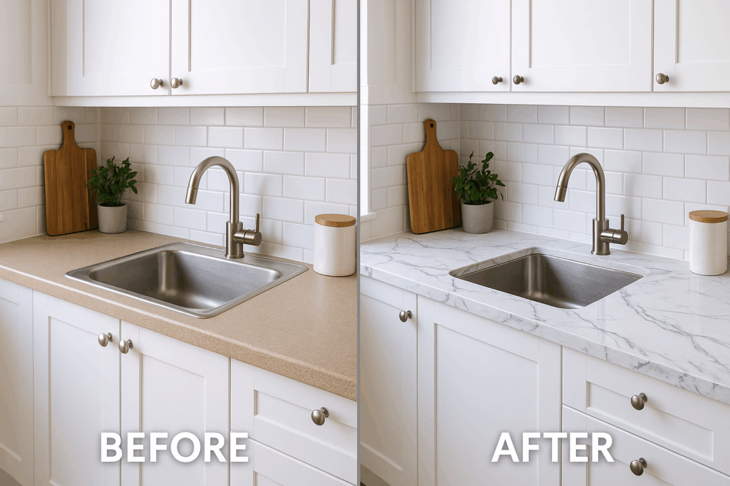 Practical guide: renewing a kitchen worktop with a marble-effect epoxy ...